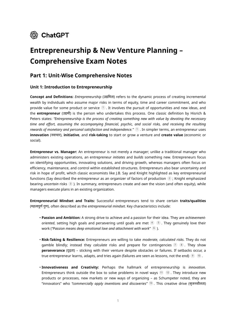 Entrepreneurship & New Venture Planning - Comprehensive Exam Notes ...