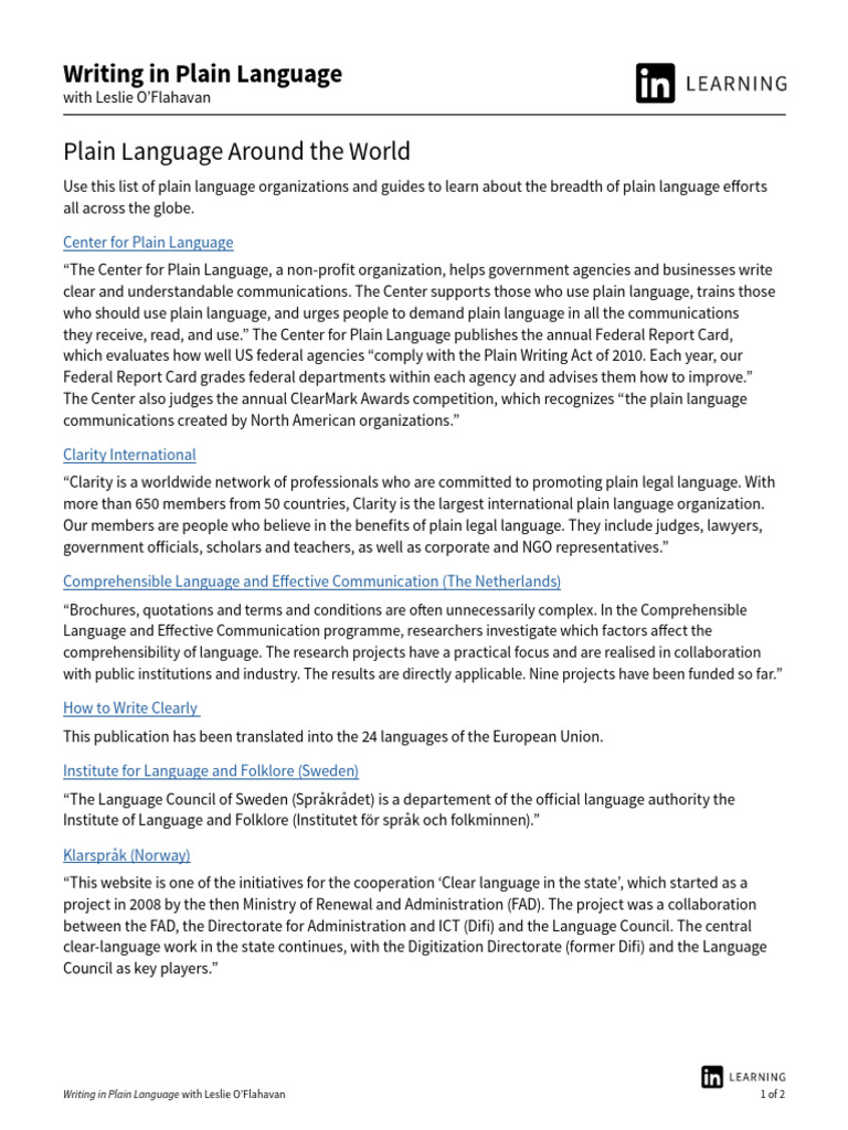 Plain Language Around The World | PDF | Plain Language | Communication