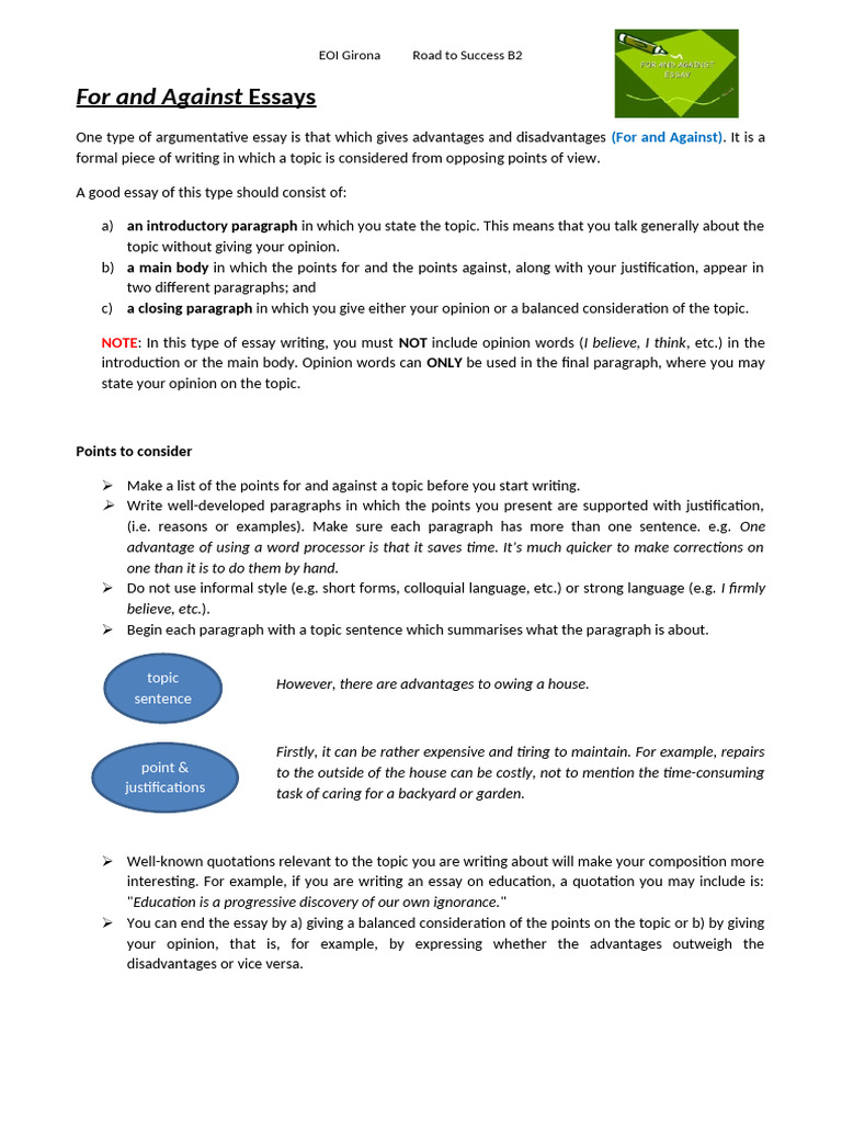 Writing Skills For and Against Essay | PDF | Essays | Advertising
