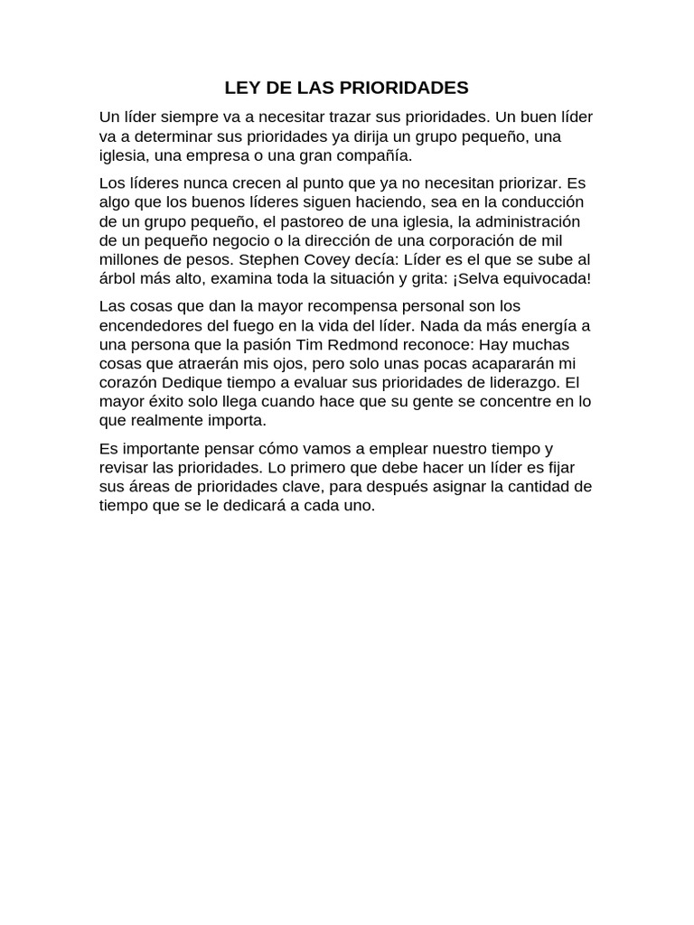 Ley de las Prioridades en el Liderazgo | PDF