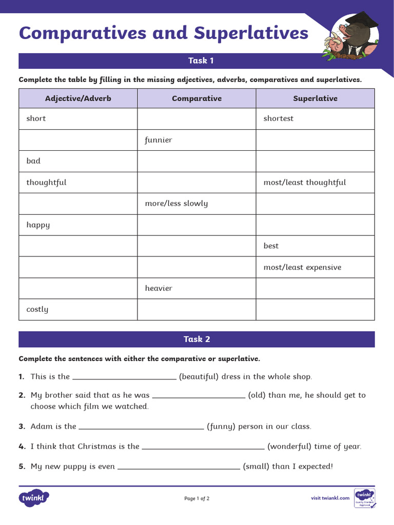 Ni L 1724344964 Comparatives and Superlatives Activity Sheets - Ver - 2 | PDF | Adverb ...