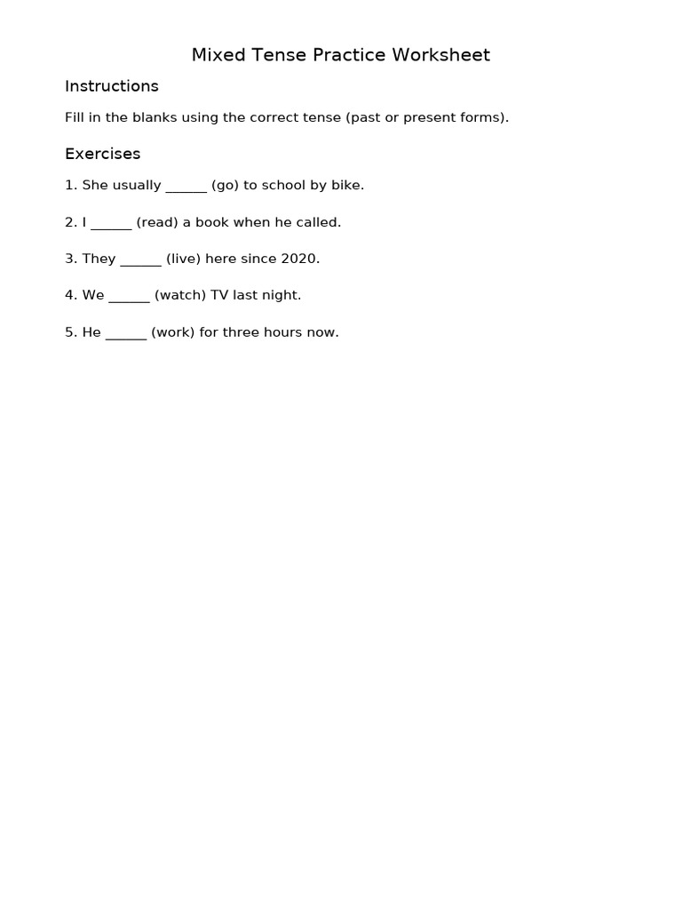 Tense Practice Worksheet | PDF