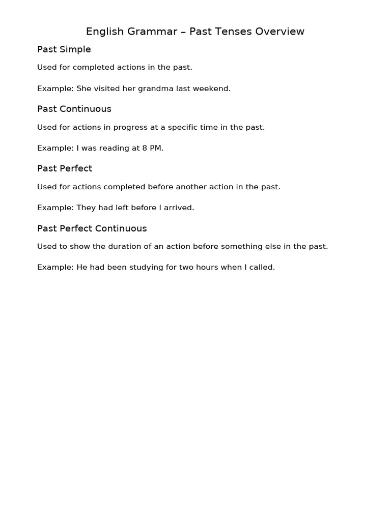 English Past Tenses | PDF