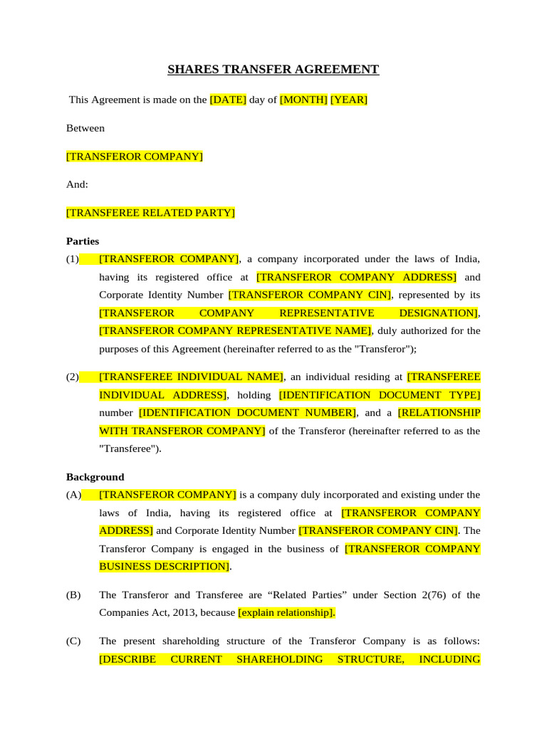 Shares Transfer Agreement - Related Party Transaction | PDF | Indemnity ...