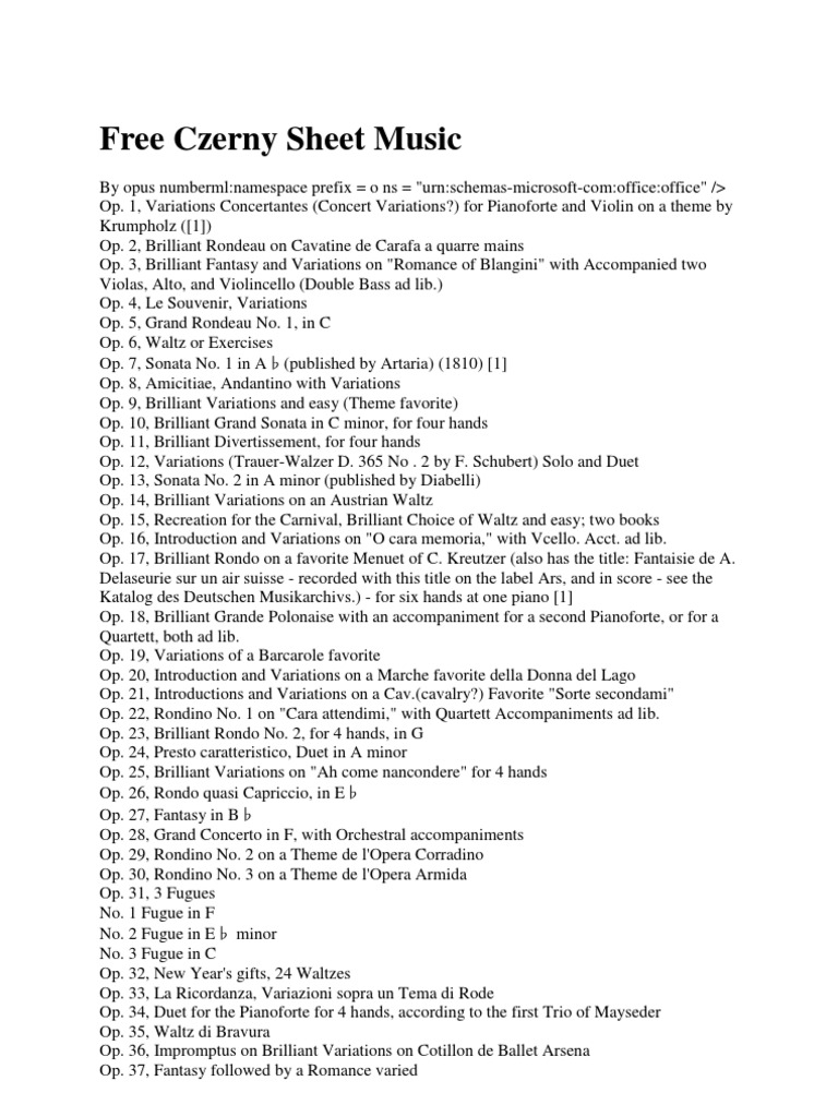 Czerny Opus List for Pianists | PDF | Variation (Music) | Opus Number