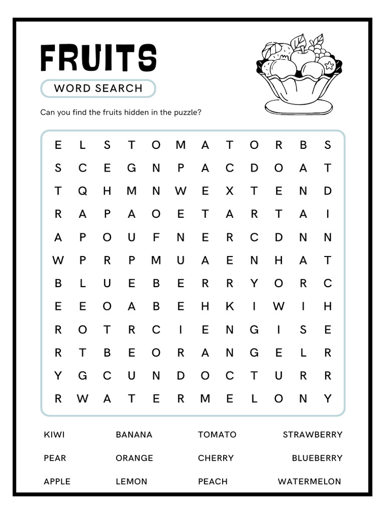 Fruits Word Search Worksheet in Colorful Simple Style - 20250504 ...