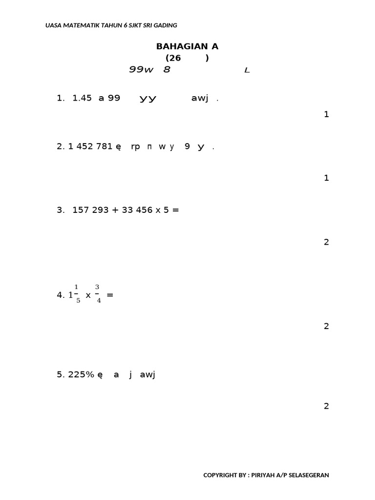 Uasa Maths Y6 2025 | PDF
