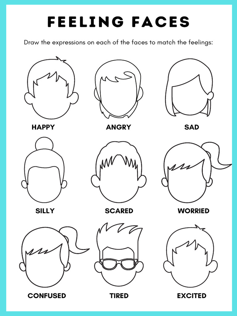 Social Emotional Learning Feeling Faces Worksheet in Aqua Clean Style ...