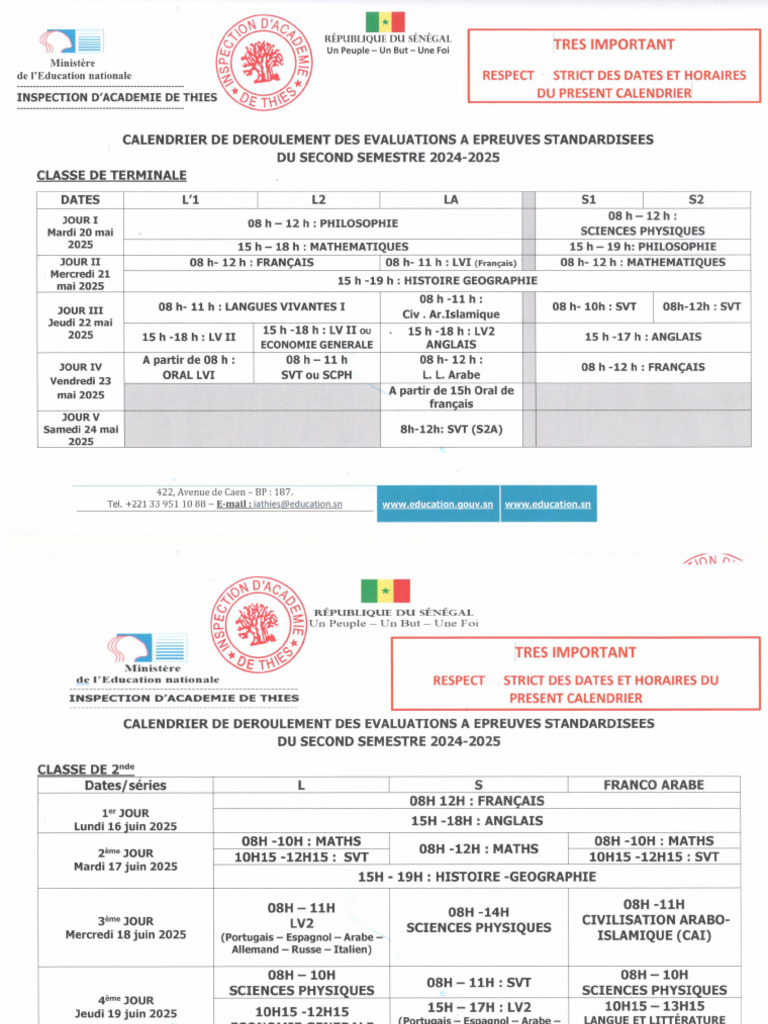 Calendrier Des Compsoitions 2nde Semestre - Rectificatif | PDF