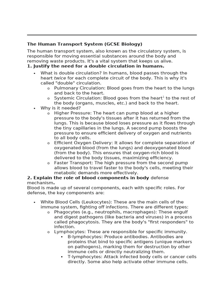 The Human Transport System | PDF | Heart | Circulatory System