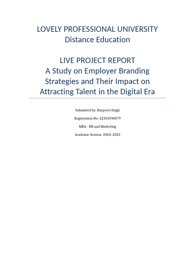 Employer Branding Project Report Harpreet | PDF | Employment | Business