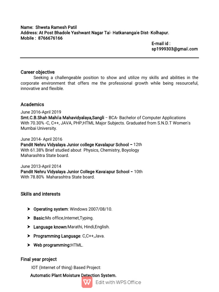 Shweta Patil Resume CV | PDF | Computer Science | Software Engineering