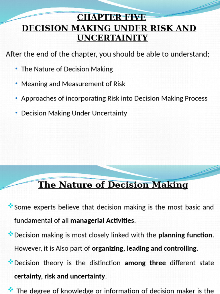 Decision Making Under Risk and Uncertainty | PDF | Risk | Uncertainty