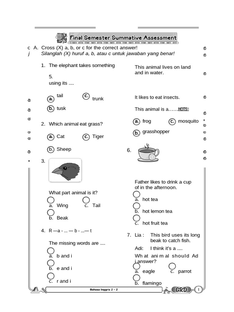 07 - Bahasa Inggris 2 SD Merdeka - Final Semester Summative Assessment | PDF | Foods | Zoology