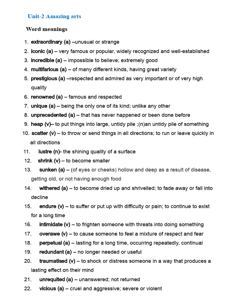 English Word Meaning Unit 2 | PDF