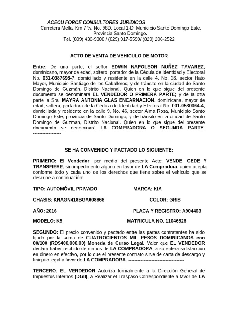 Acto de Venta de Edwin Núñez | PDF