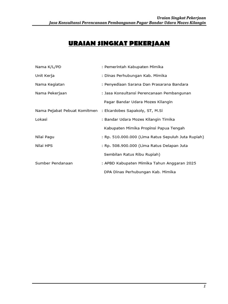 Konsultansi Pembangunan Pagar Bandara Timika | PDF