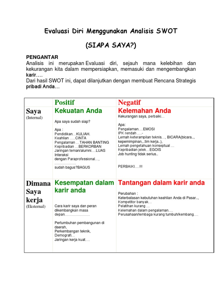 Evaluasi Diri Menggunakan Analisis SWOT JDU | PDF