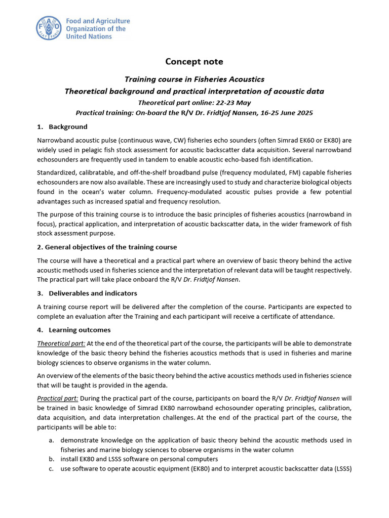 Concept Note Fisheries Acoustics Course | PDF | Sonar