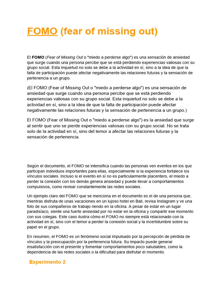 FOMO | PDF | Grupo social | Temor