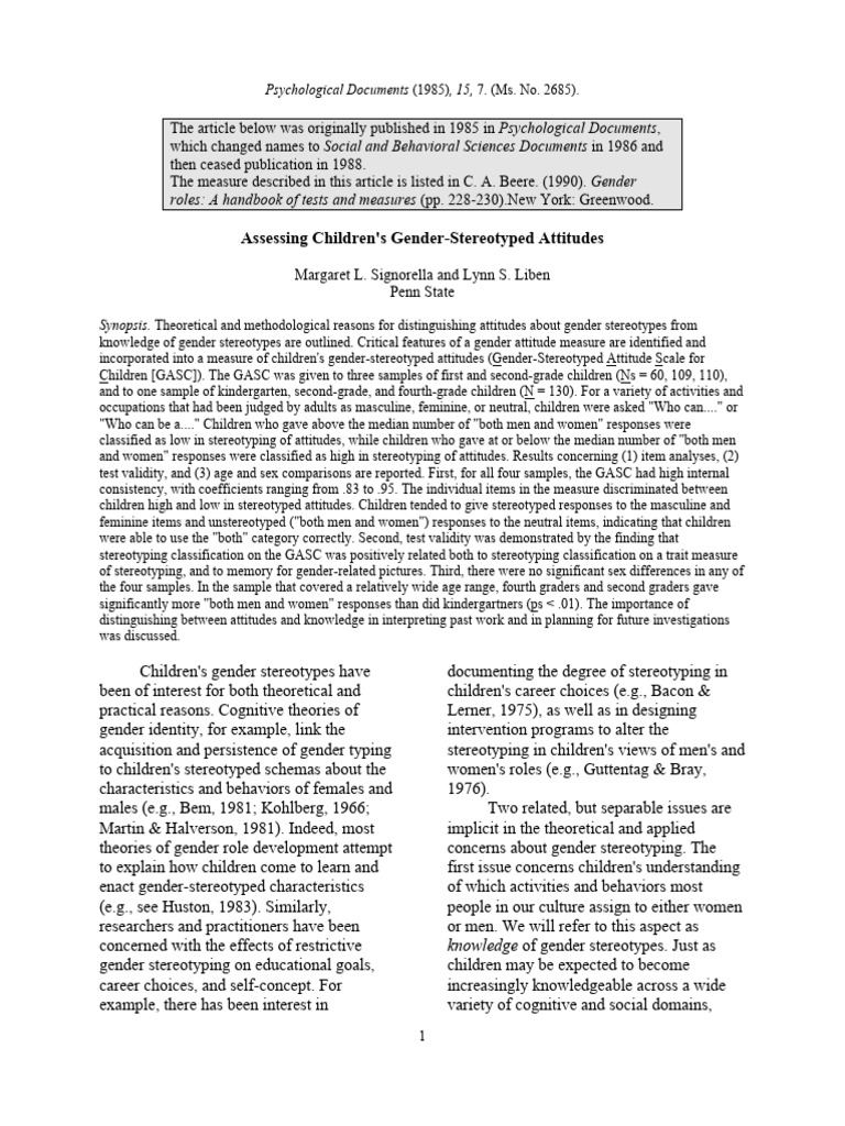 Signorella - Liben - Assessing Attitudes-GASC - 1985 | PDF ...