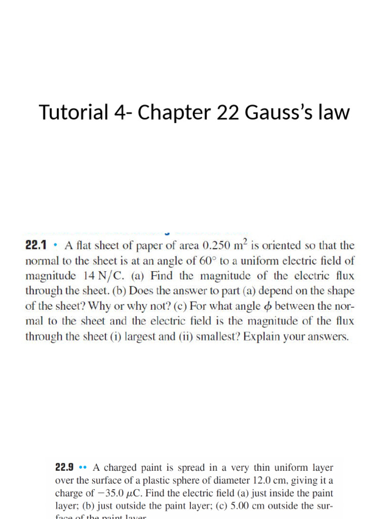 Tutorial 4- Chapter 22 Gauss’s law | PDF