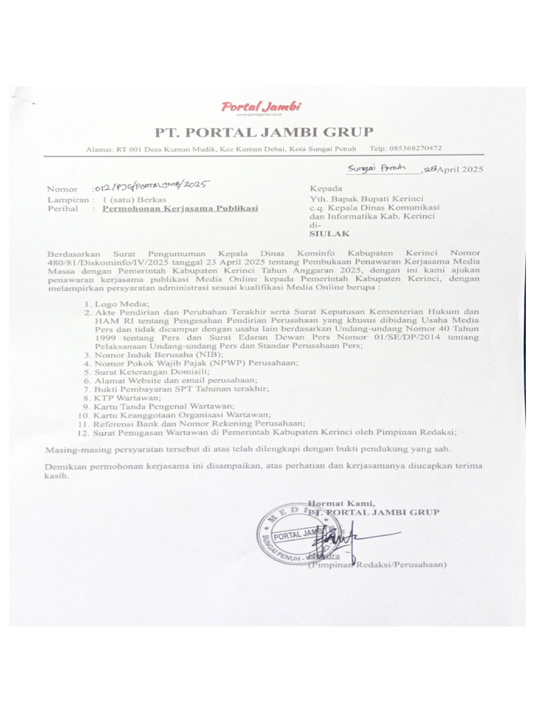 Surat Permohonan Portal Jambi | PDF