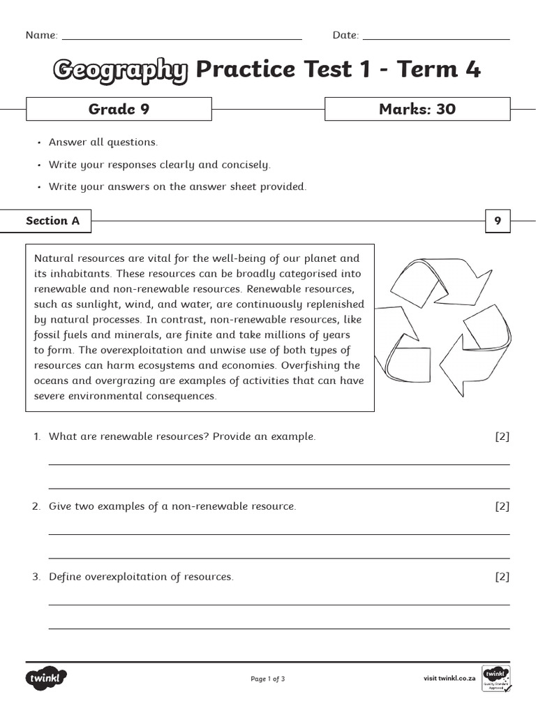 Za Ss 1693388120 Grade 9 Geography Practice Test 1 Term 4 - Ver - 1 ...