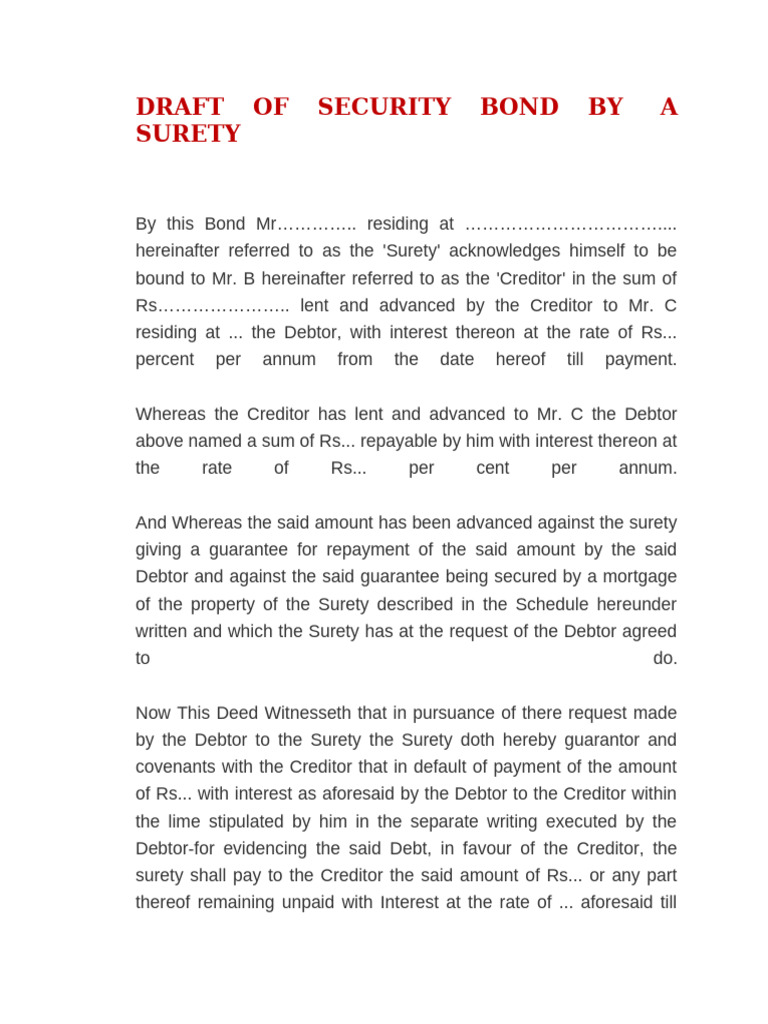 Security Bond Draft Template | PDF | Guarantee | Surety