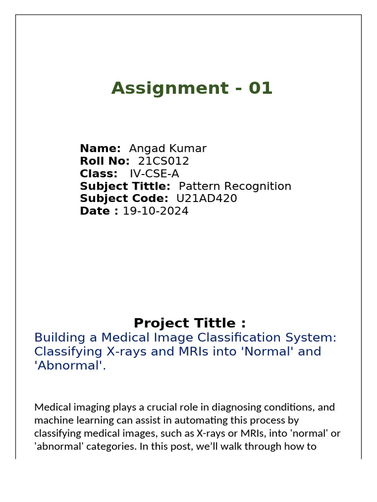 AngadKumar - 21CS012 - Pattern Recognition | PDF | Accuracy And Precision | Applied Mathematics