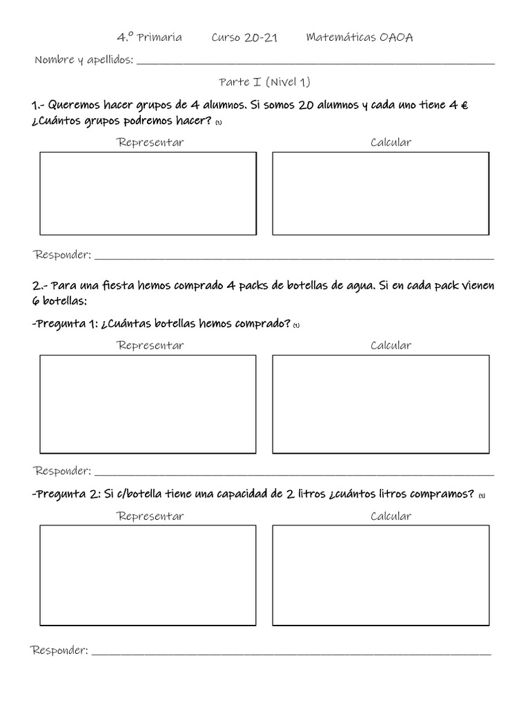 4º Prueba 1er Trimeste Nivel 1 RP Multipl Division Doble Mitad Tabla4 | PDF