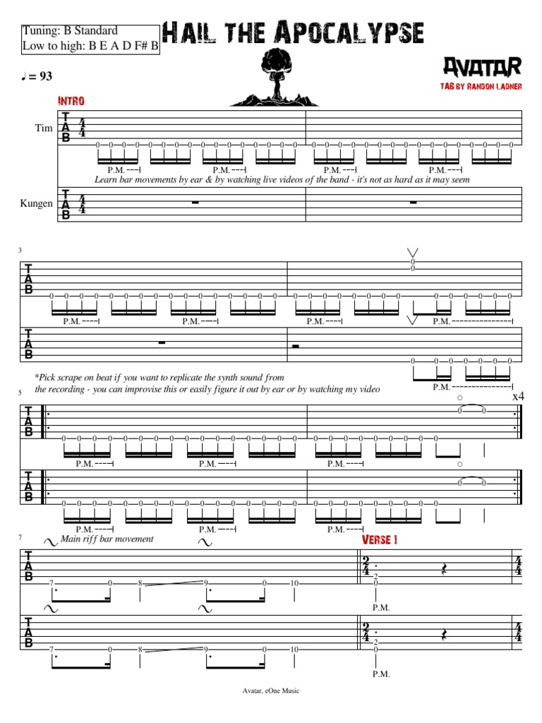 AVATAR - Hail The Apocalypse TAB | PDF | Musical Instruments | Guitar ...