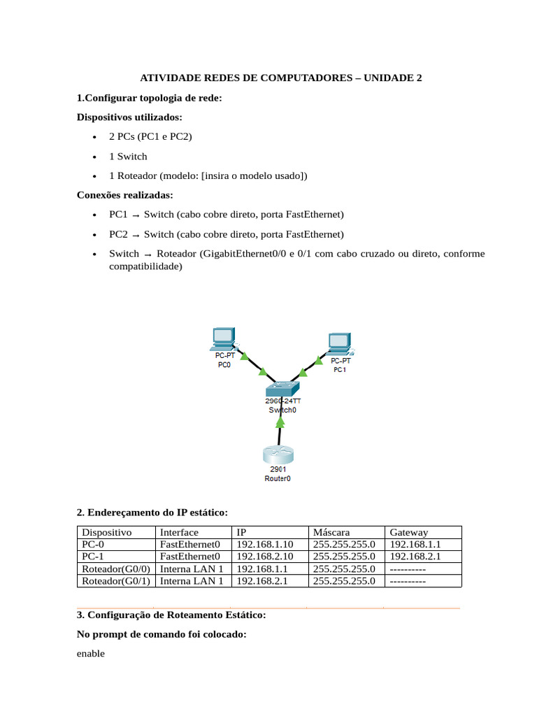 ATIVIDADE REDES DE COMPUTADORES - Unidade 2 | PDF