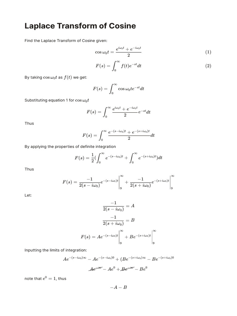 Laplace Transform of Cosine | PDF | Applied Mathematics | Complex Analysis