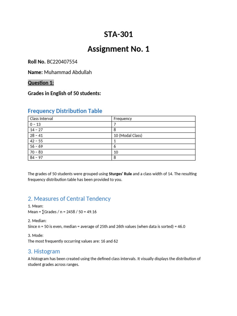 STA301 Assignment | PDF