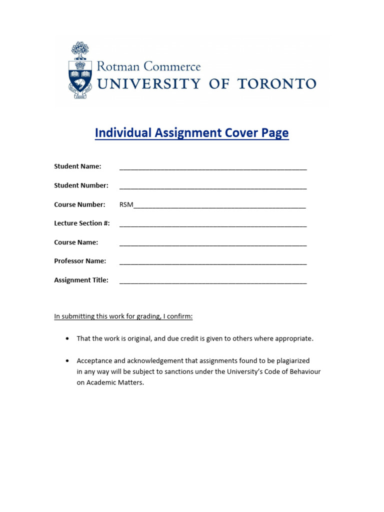 Individual Assignment Cover Page Template | PDF