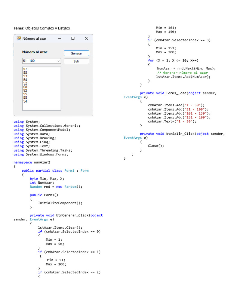 Uso de ComboBox y ListBox | PDF