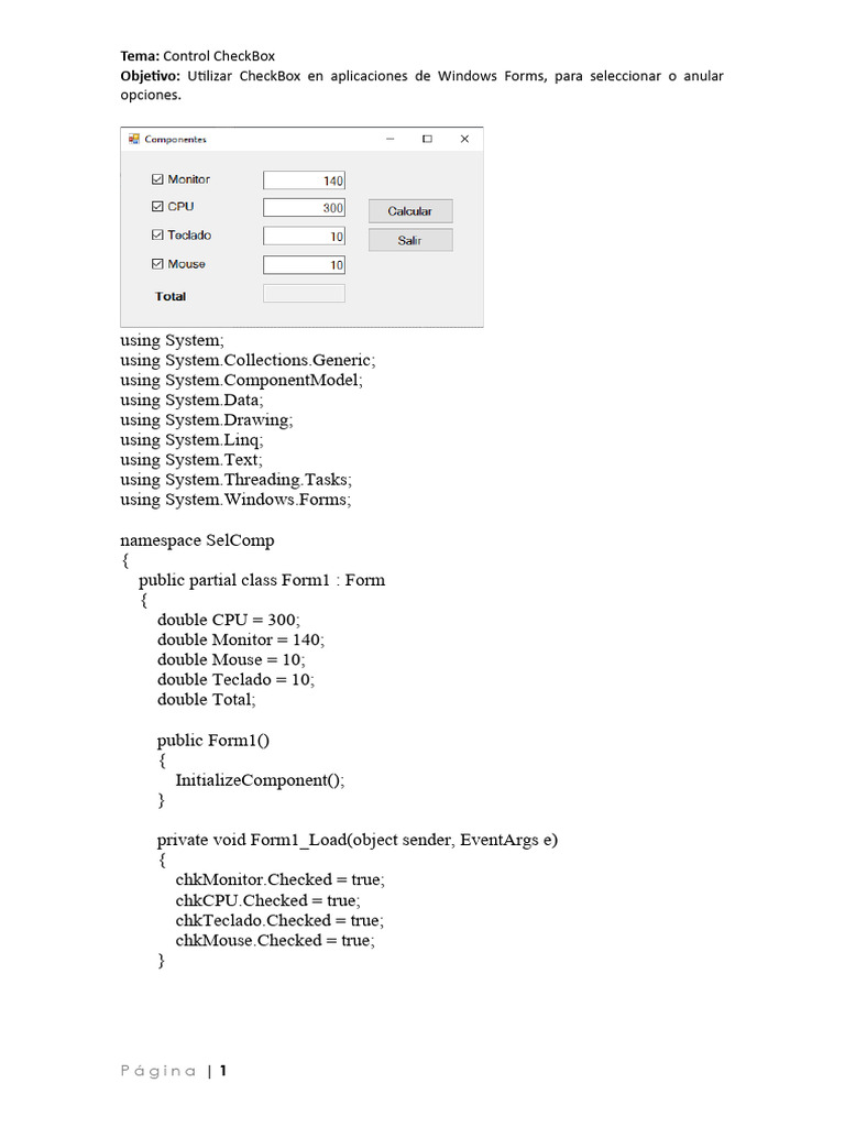 Uso de CheckBox en Windows Forms | PDF