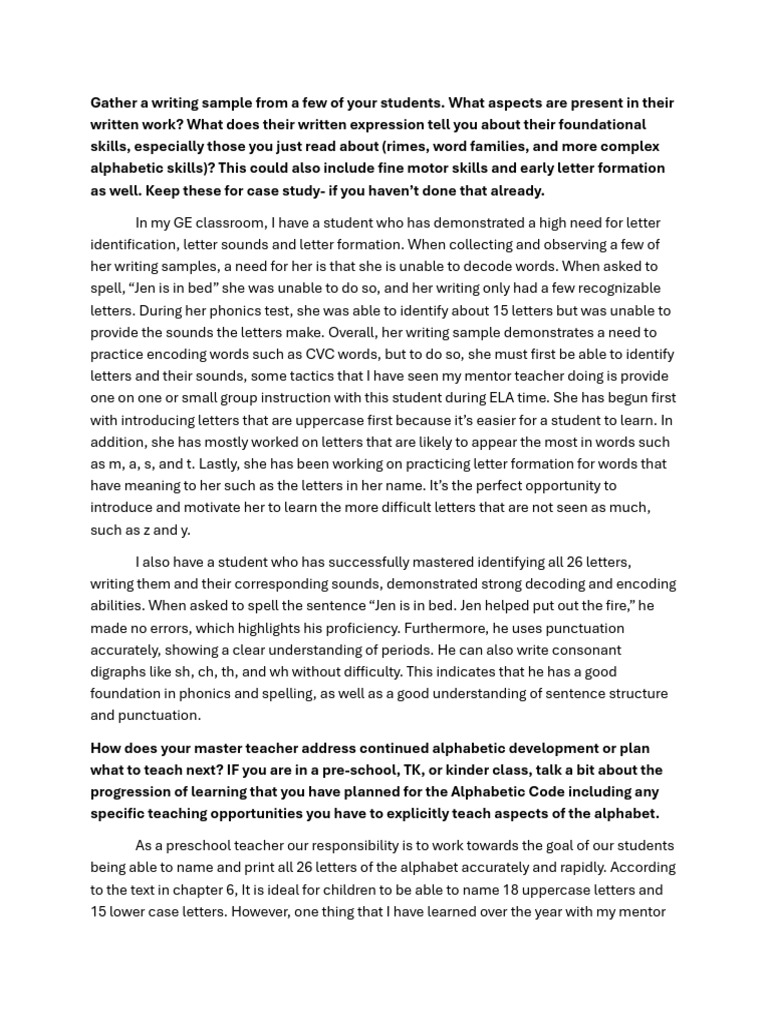 English Reading Response 6 | PDF | Phonics | Cognition