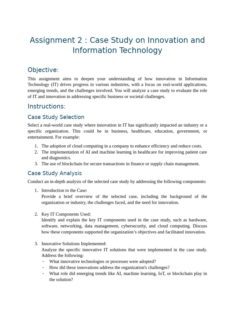 IT Innovation Case Study Analysis | PDF | Innovation | Artificial ...