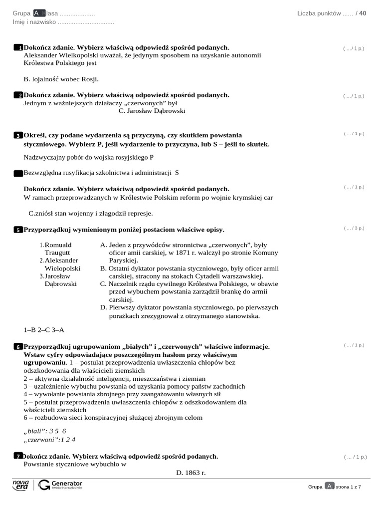 Test Po Powstaniu Styczniwoym | PDF