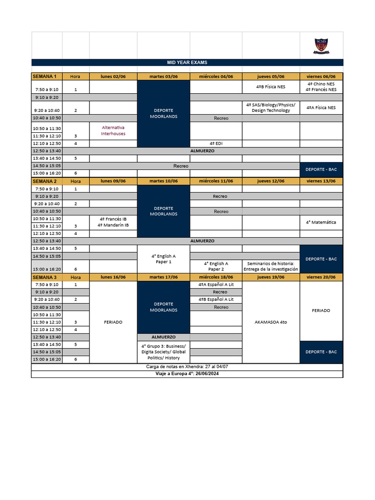Mid Year Exams 2025 - 4to Año | PDF
