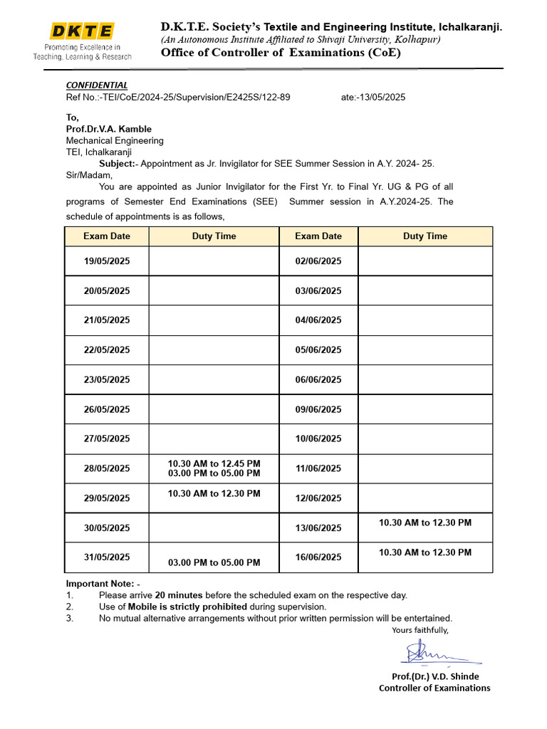 Appointment as Jr. Invigilator 2024-25 | PDF