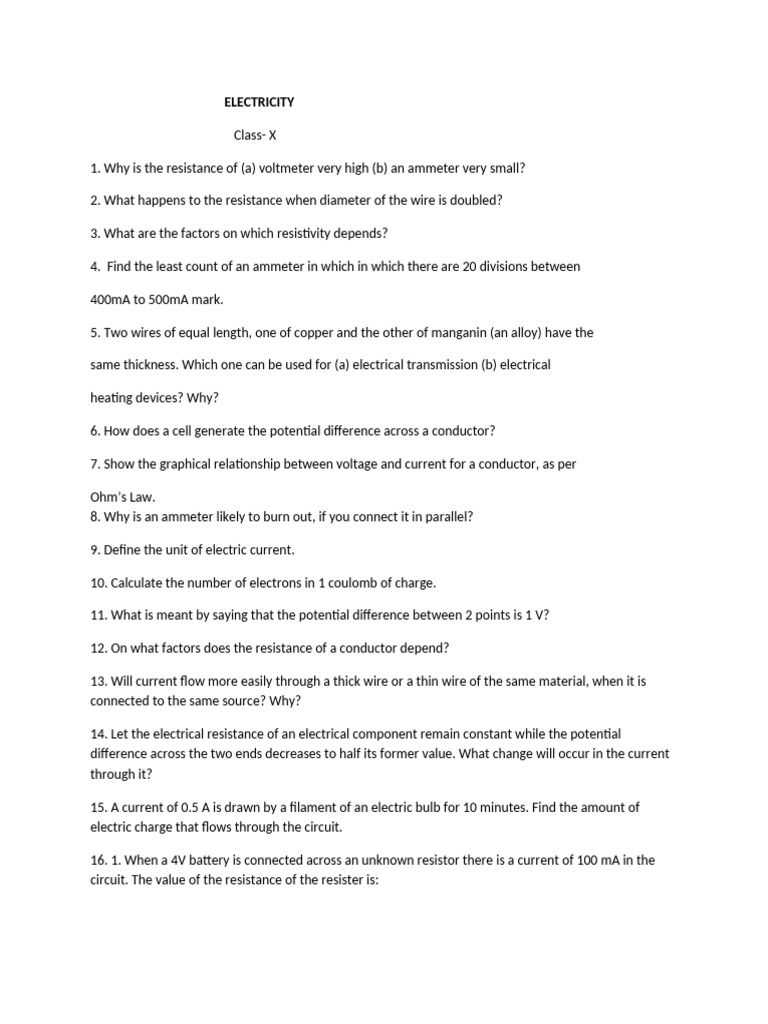 ELECTRICITY Assignment (Class-X) - WPS Office | PDF | Voltage ...