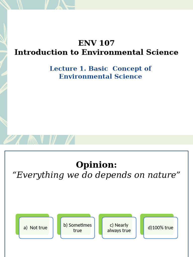 ENV 107 Ch+1 Introduction+to+Environmental+Science TMI | PDF | Natural Environment | Ecosystem