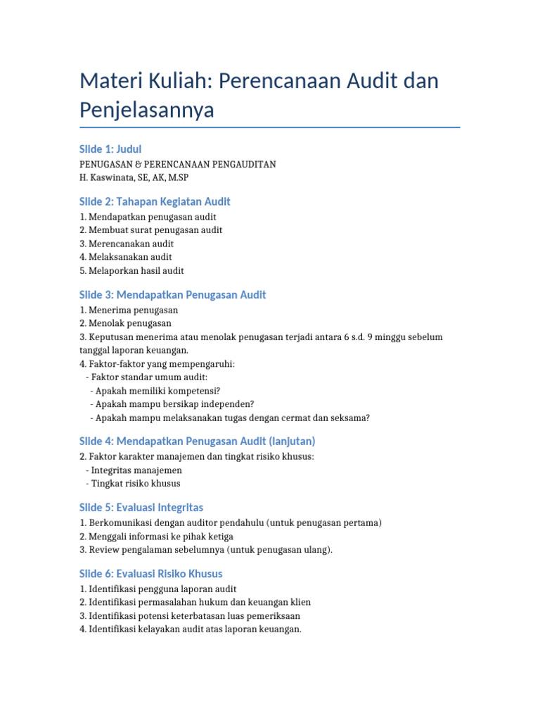 Materi Perencanaan Audit Kuliah | PDF