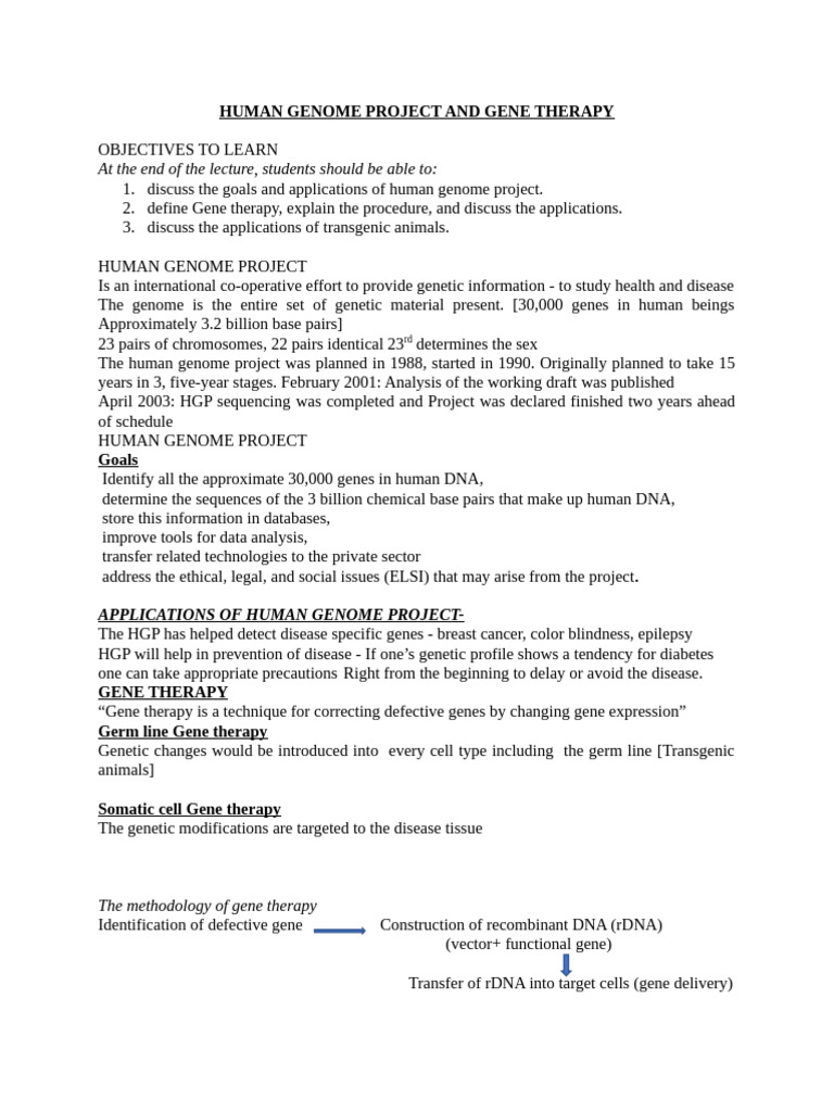 Human Genome Project & Gene Therapy Insights | PDF | Gene Therapy ...