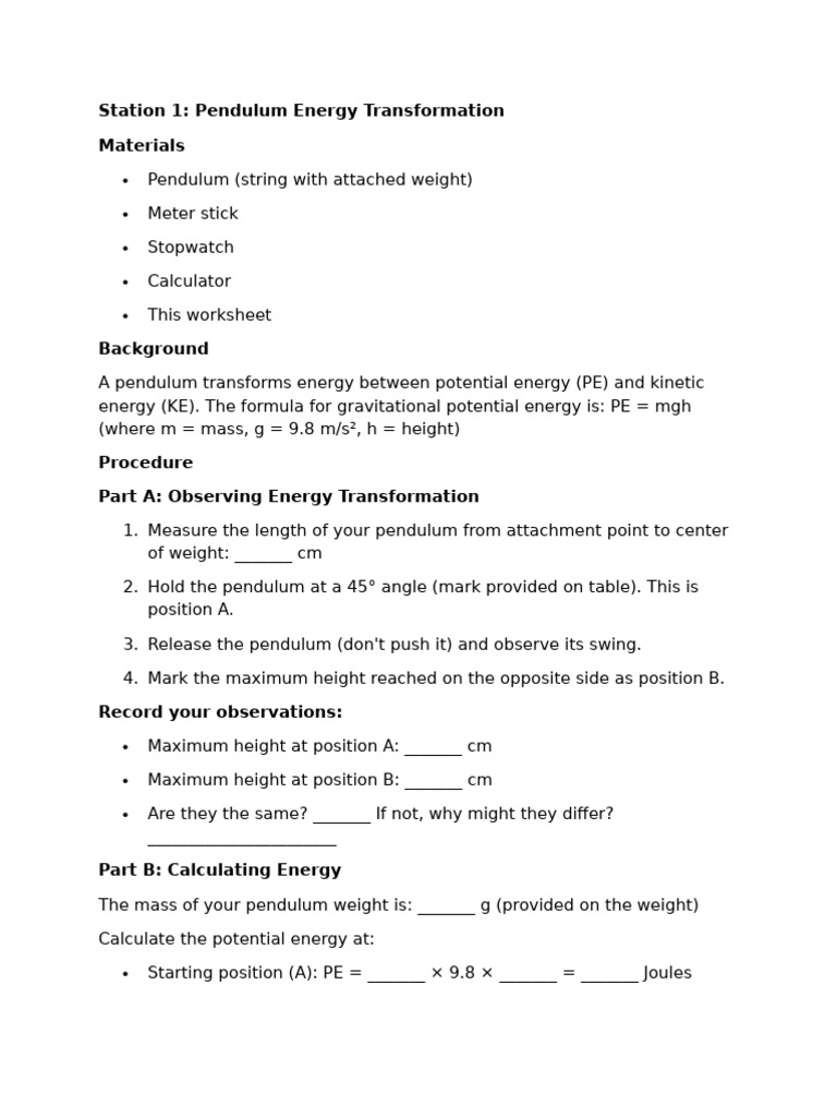 Learning Station Week 1 | PDF | Potential Energy | Pendulum
