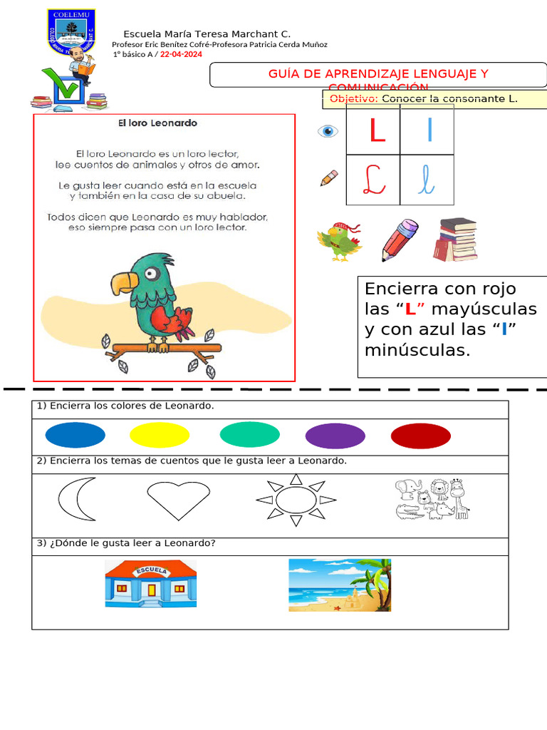 Guía de Aprendizaje: Consonante L | PDF