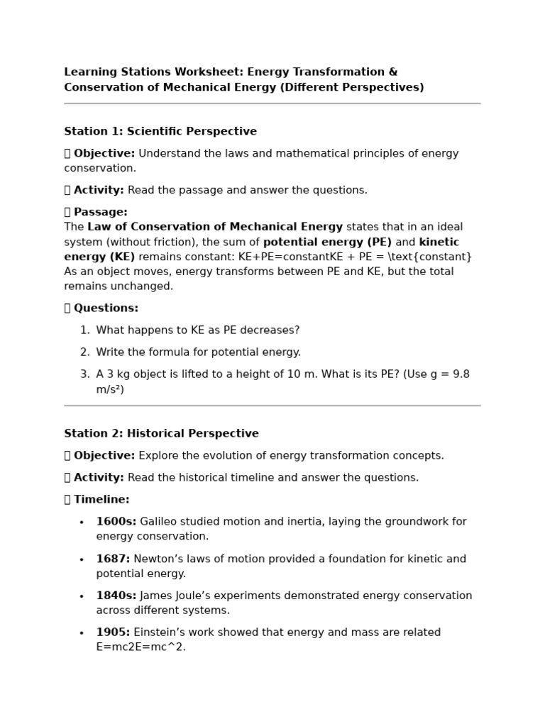 Learning Stations Worksheet Approach 3 | PDF | Efficient Energy Use ...